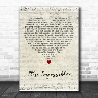 Elvis Presley It's Impossible Script Heart Quote Song Lyric Print ...