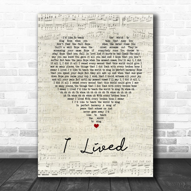 OneRepublic I Lived Script Heart Song Lyric Print - Song Lyric Designs