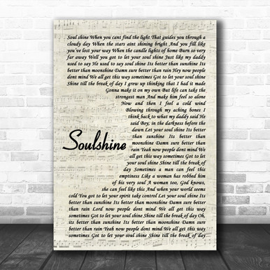 Allman Brothers Band Soulshine Vintage Script Song Lyric Print - Song ...