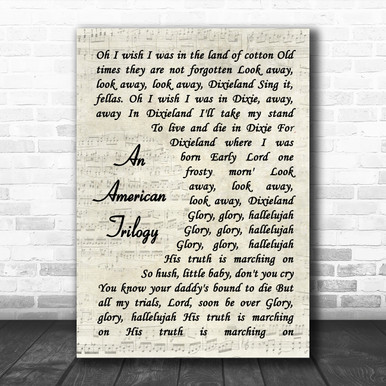 Elvis Presley An American Trilogy Vintage Script Song Lyric Wall Art ...