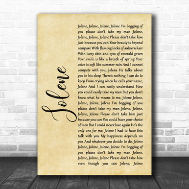 Dolly Parton Jolene Rustic Script Song Lyric Music Art Print - Song ...