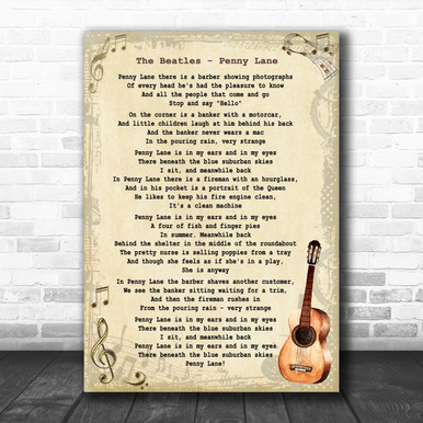 The Beatles Penny Lane Song Lyric Vintage Music Wall Art Print - Song ...