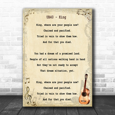 UB40 King Song Lyric Vintage Music Wall Art Print - Song Lyric Designs