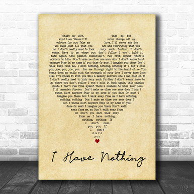 Whitney Houston I Have Nothing Vintage Heart Song Lyric Music Wall Art ...