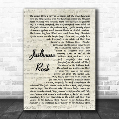 Elvis Presley Jailhouse Rock Vintage Script Song Lyric Music Wall Art ...