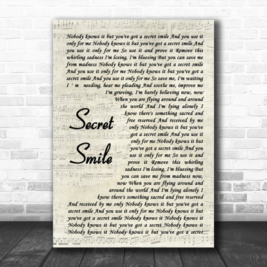 Semisonic Secret Smile Vintage Script Song Lyric Music Wall Art Print ...