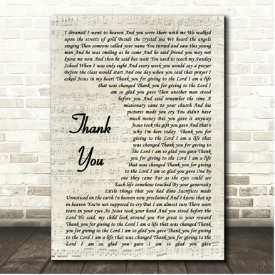Ray Boltz Thank You Vintage Script Song Lyric Print - Song Lyric Designs