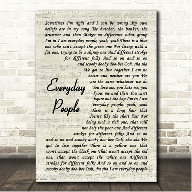 Sly and the Family Stone Everyday People Vintage Script Song Lyric ...