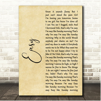 Lionel Richie Easy Rustic Script Song Lyric Print - Song Lyric Designs