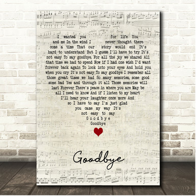 Kenny Rogers Goodbye Script Heart Song Lyric Print - Song Lyric Designs