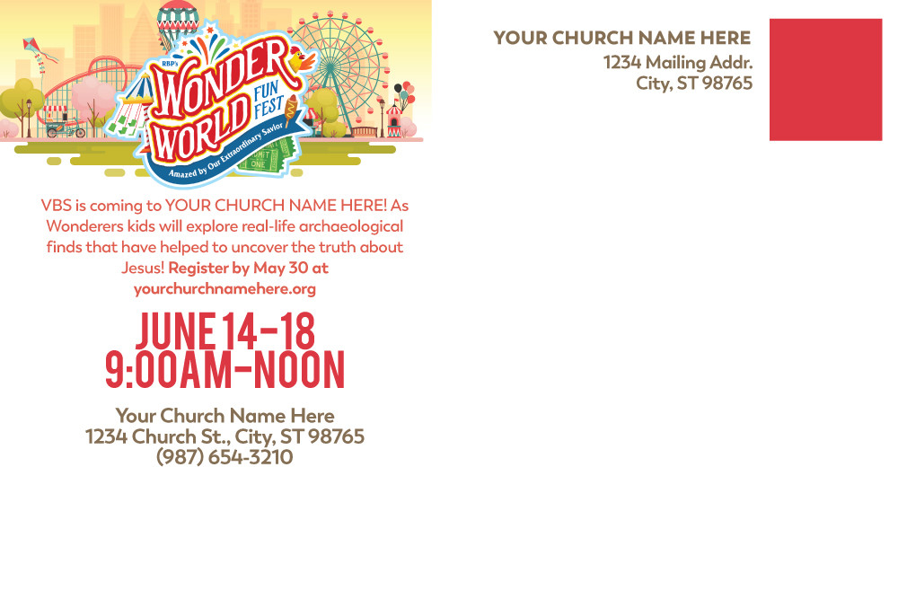 Custom VBS Postcards - Wonder World Funfest VBS - PCWOW002