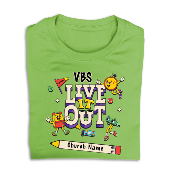 Live It Out VBS Custom T-Shirt - Full Color Design with Theme Logo ...
