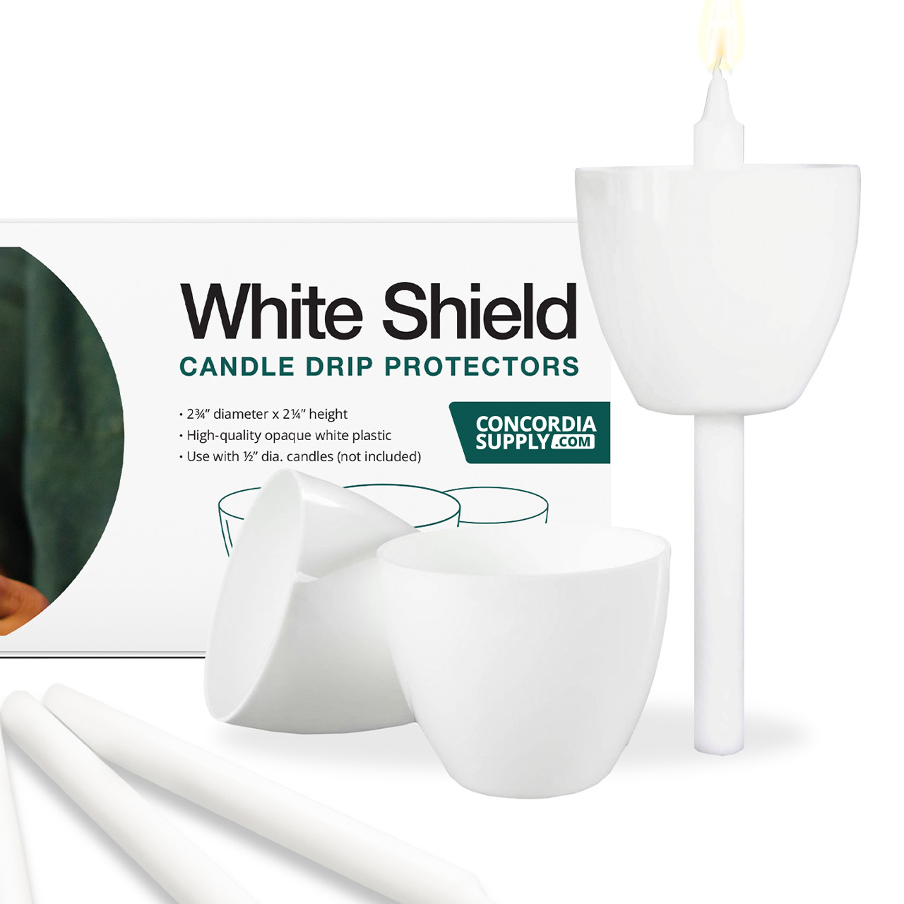 Candlelight Service Set - 5" Candles & White Plastic Shields (Set of ...