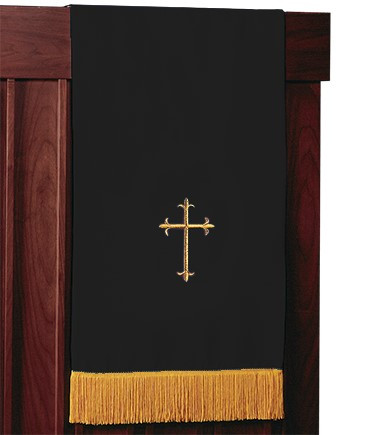 Pulpit/Lectern Scarf Black/White w/ Cross - Concordia Supply