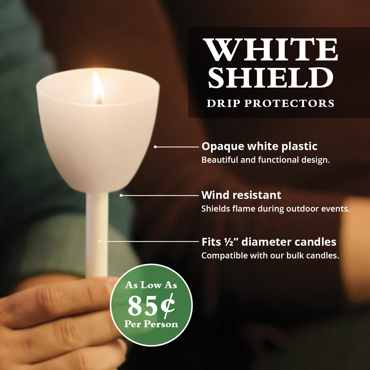 Candlelight Service Set - 4.25" Candles & White Plastic Shields (Set of ...