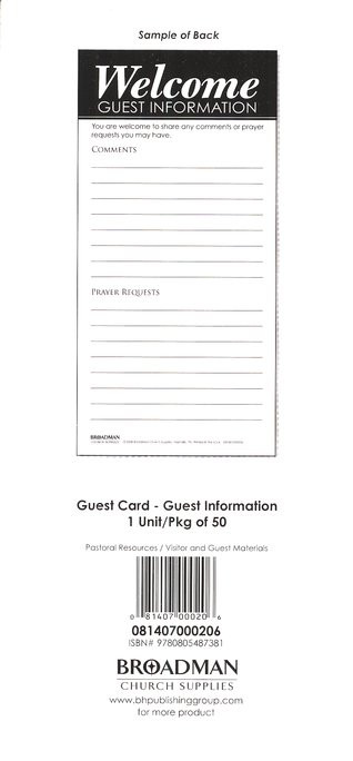 Guest Information Cards (Pk of 50) - Concordia Supply