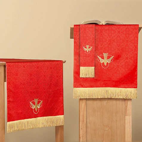 Reversible Jacquard Pulpit Scarf, Red/White, Dove/Chi Rho
