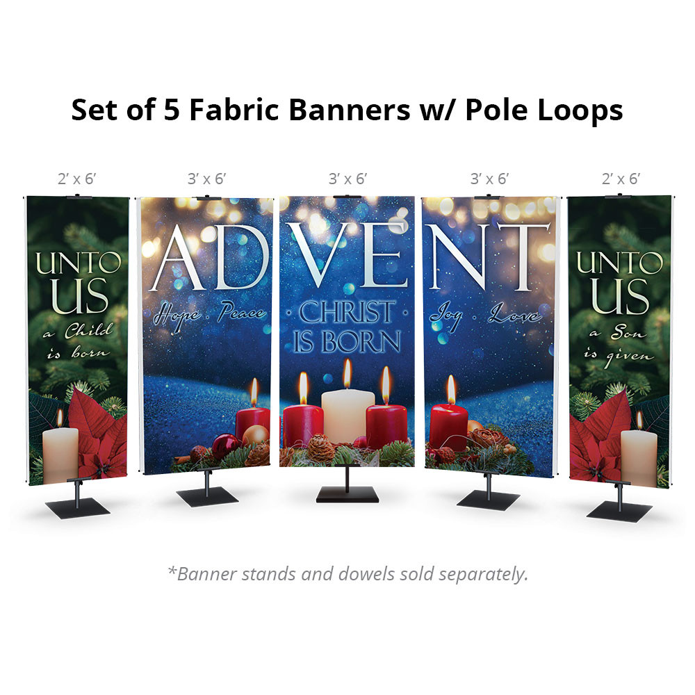 Christmas Banners - Red Candle Advent - Five Banner Set