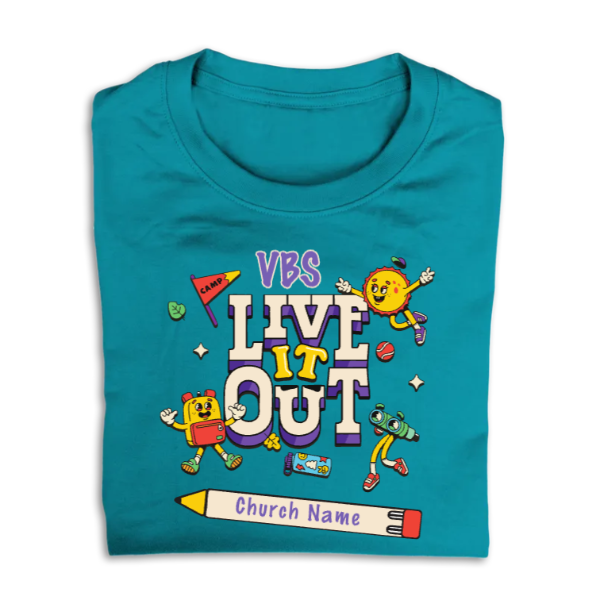 Live It Out VBS Custom T-Shirt - Full Color Design with Theme Logo ...