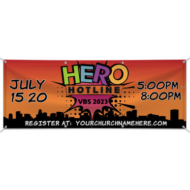 Custom Outdoor Vinyl Banner - Hero Hotline VBS - BHER004