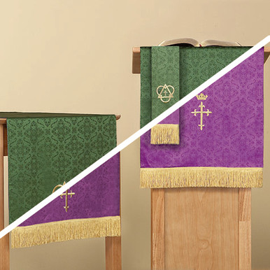 Jacquard Reversible Pulpit Scarf With Cross: Purple/Green