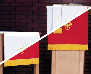 Reversible Polyester Pulpit Scarf, Red/White, Dove/Cross