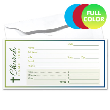 Custom Offering Envelope - Full Color - Classic Pew - Top Logo - Box of 500