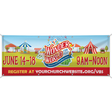 Custom Outdoor Vinyl Banner - Wonder World Funfest VBS - BWOW001