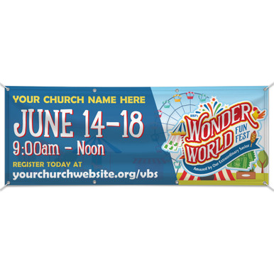 Custom Outdoor Vinyl Banner - Wonder World Funfest VBS - BWOW002