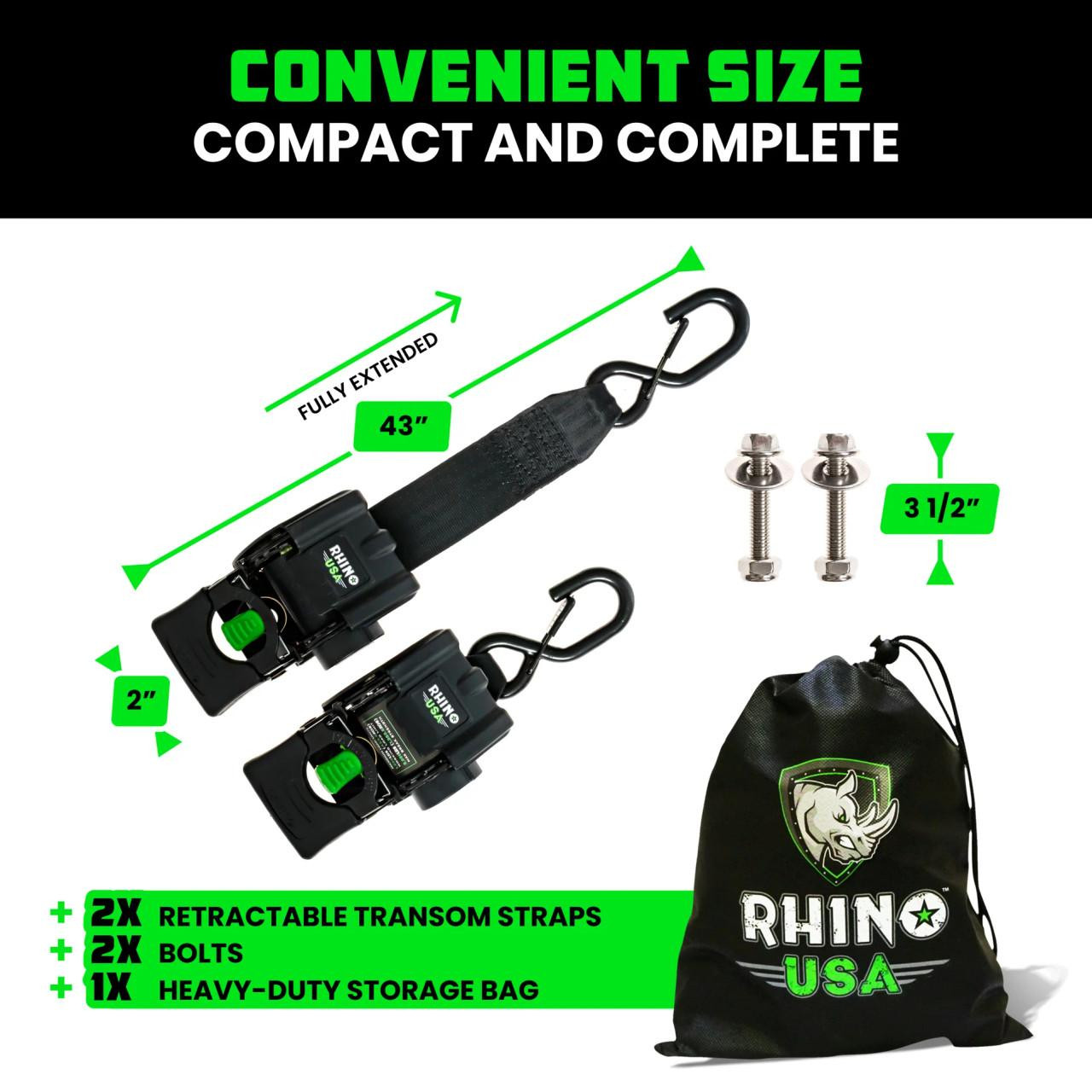 Rhino USA 2" x 43" Retractable Transom Tie-Down Straps