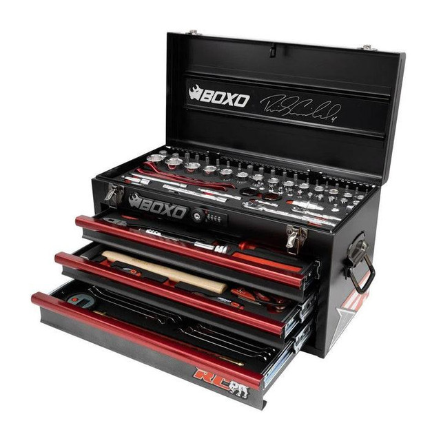 BOXO USA 103-Piece Metric Motorcycle 3-Drawer Hand Carry Tool Box ...