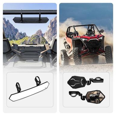 Kemimoto UTV Rear View Mirror for 1.65-2" Round Tube & Side Mirror for ...