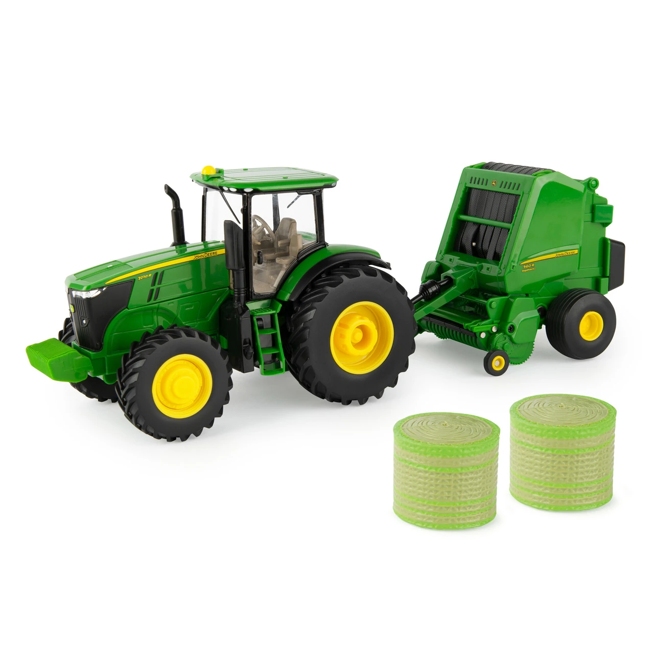 John Deere 1:32 Scale 7270R Tractor with 560R Baler and Round Bale - 3 ...