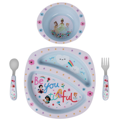 Disney Princess 4-Piece Toddler Feeding Set with Bowl, Plate, Fork ...
