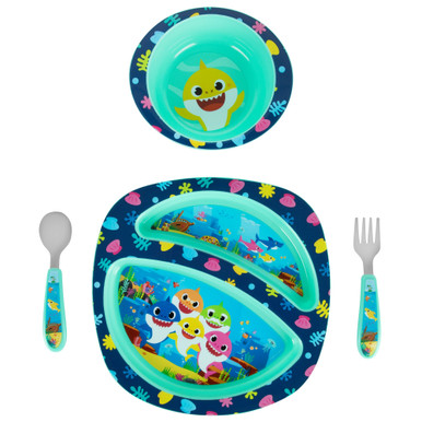 Baby Shark 4-Piece Toddler Feeding Set with Bowl, Plate, Fork & Spoon ...
