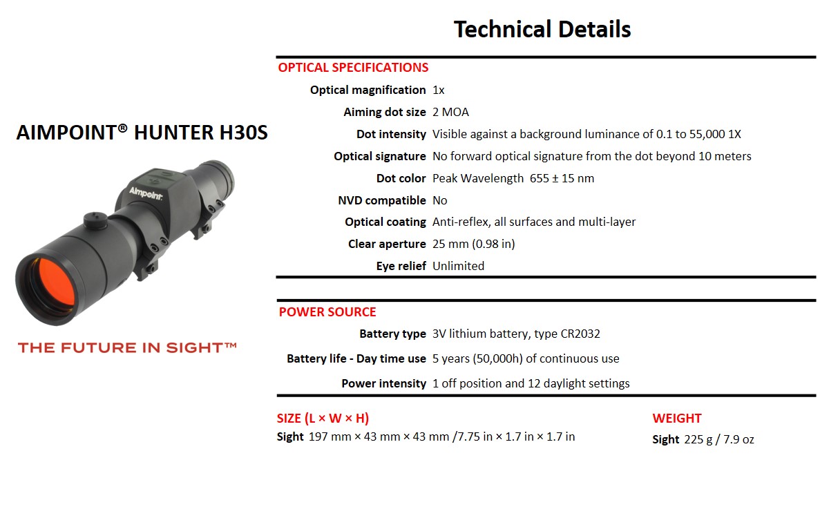 Aimpoint® US Store - Hunter H30S™ Red Dot Reflex Sight