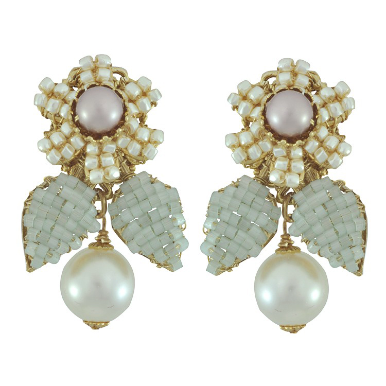 Miriam Haskell Green Pearl Drop Earrings