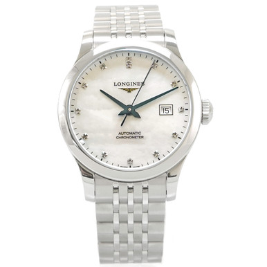 Longines Record 30mm Automatic L2.321.4.87.6 *MOP Diamond Dial ...