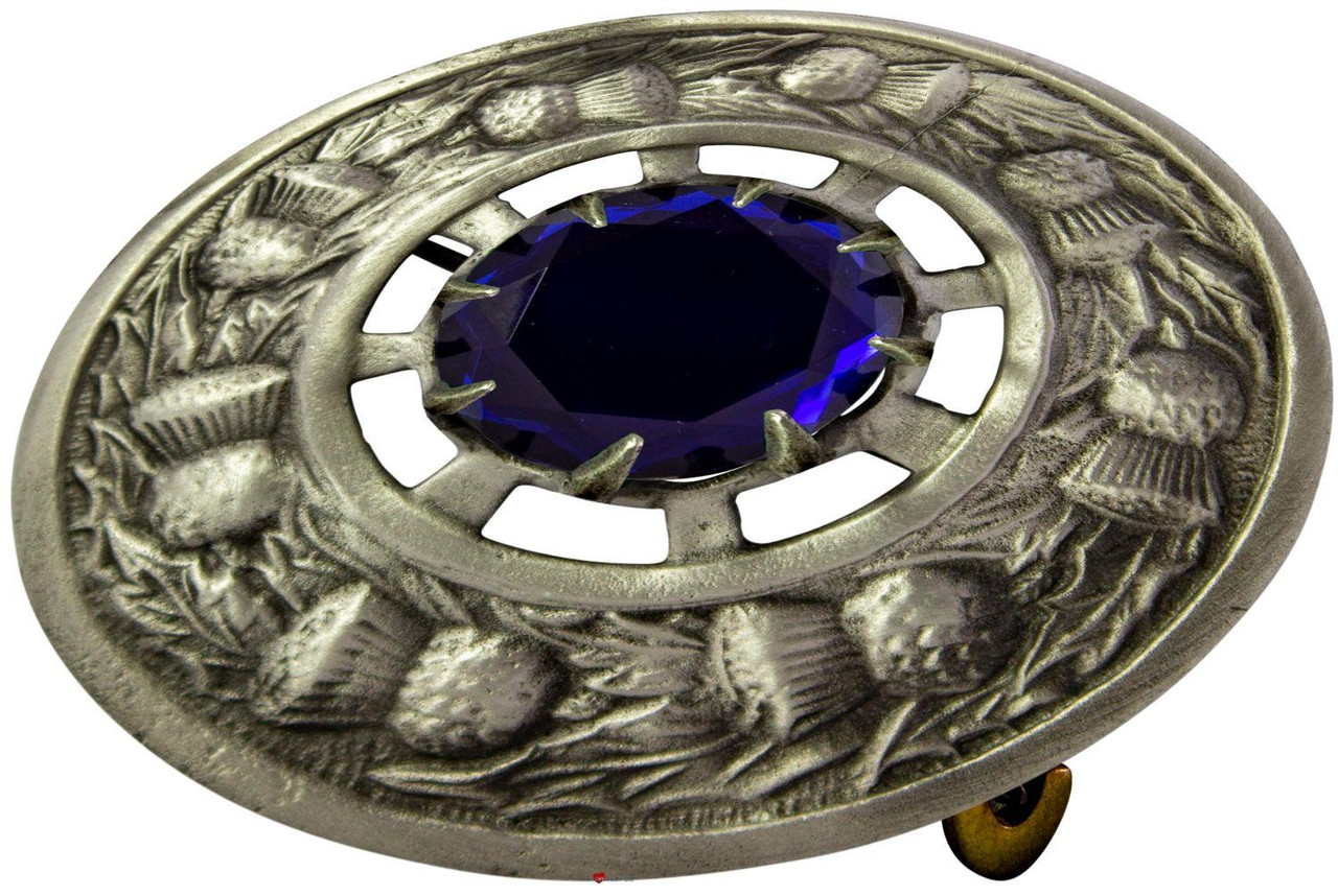 Scottish Fly Plaid Brooch Thistle Design Antique Finish with Various ...