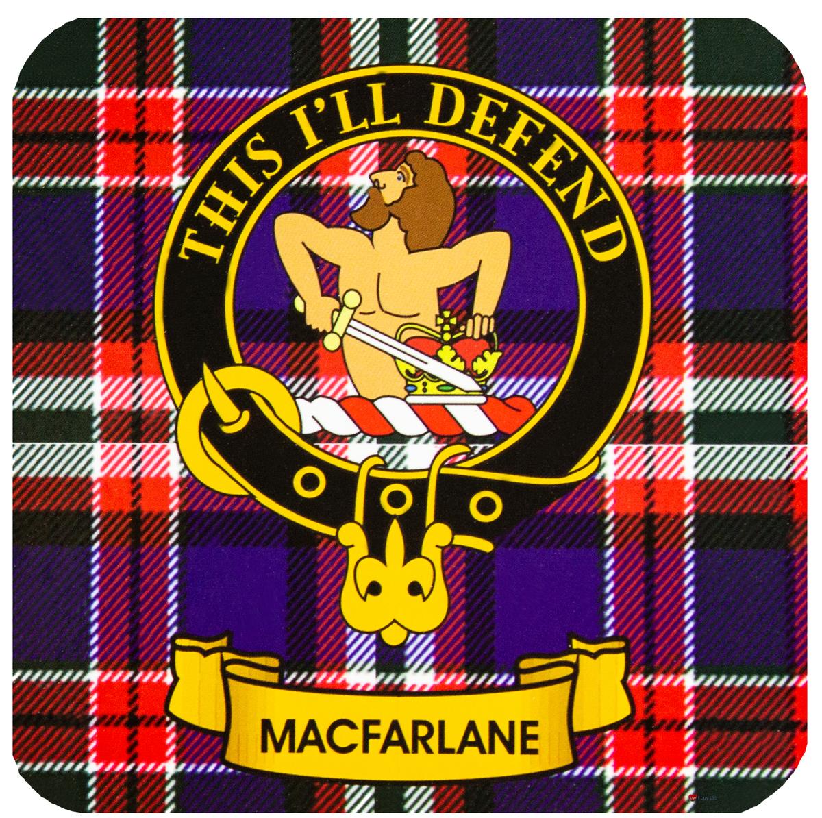 MacFarlane Clan Crest Square Coasters Set of 4 Cork Backed From ...