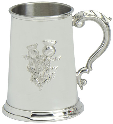 Pewter Tankard Handmade Scottish National Flower Embossed Thistle Stem ...