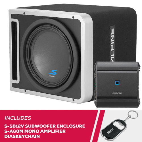 Alpine Halo S-SB12V 12" Preloaded Subwoofer Enclosure and S-A60M Mono ...