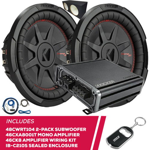 Kicker Pair of 48CWRT104 10" Sub w/ 46CXA8001T Amp & Amp Kit & IB-C210S ...