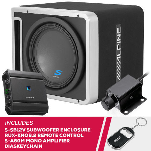 Alpine S-SB12V 12" Subwoofer Enc. & S-A60M Amplifier & RUX-KNOB.2 ...