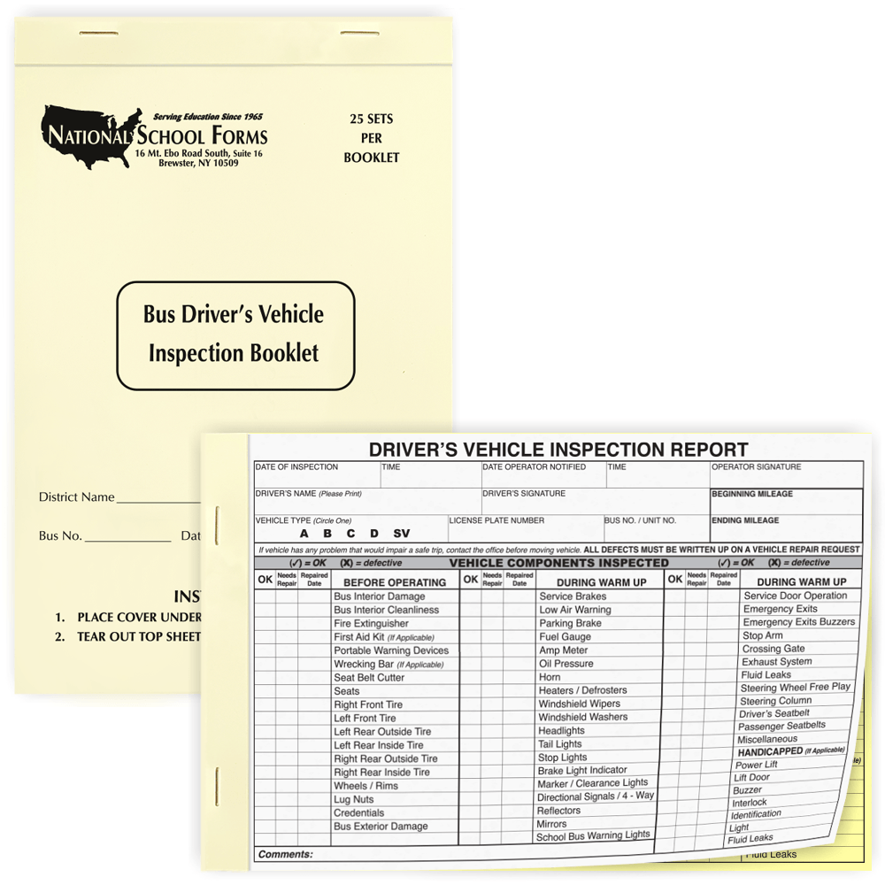 Driver's Vehicle Inspection Report Booklet - NationalSchoolForms.com