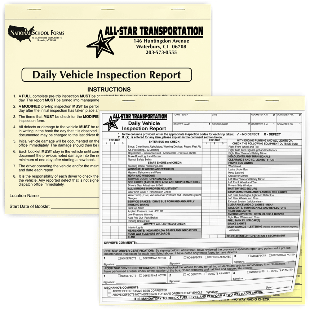8½ x 8 Customized Inspection Booklet 25 sets/book - NationalSchoolForms.com