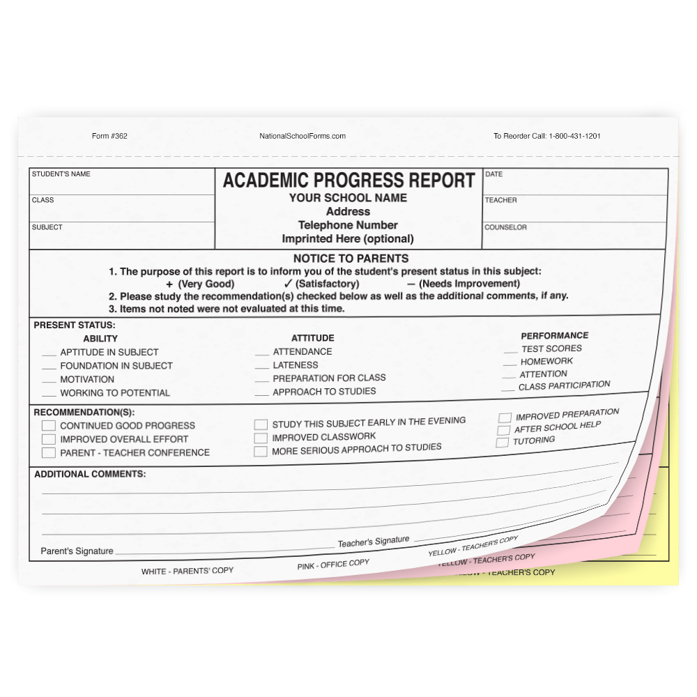 Academic Progress Report with Parent Signature Line ...