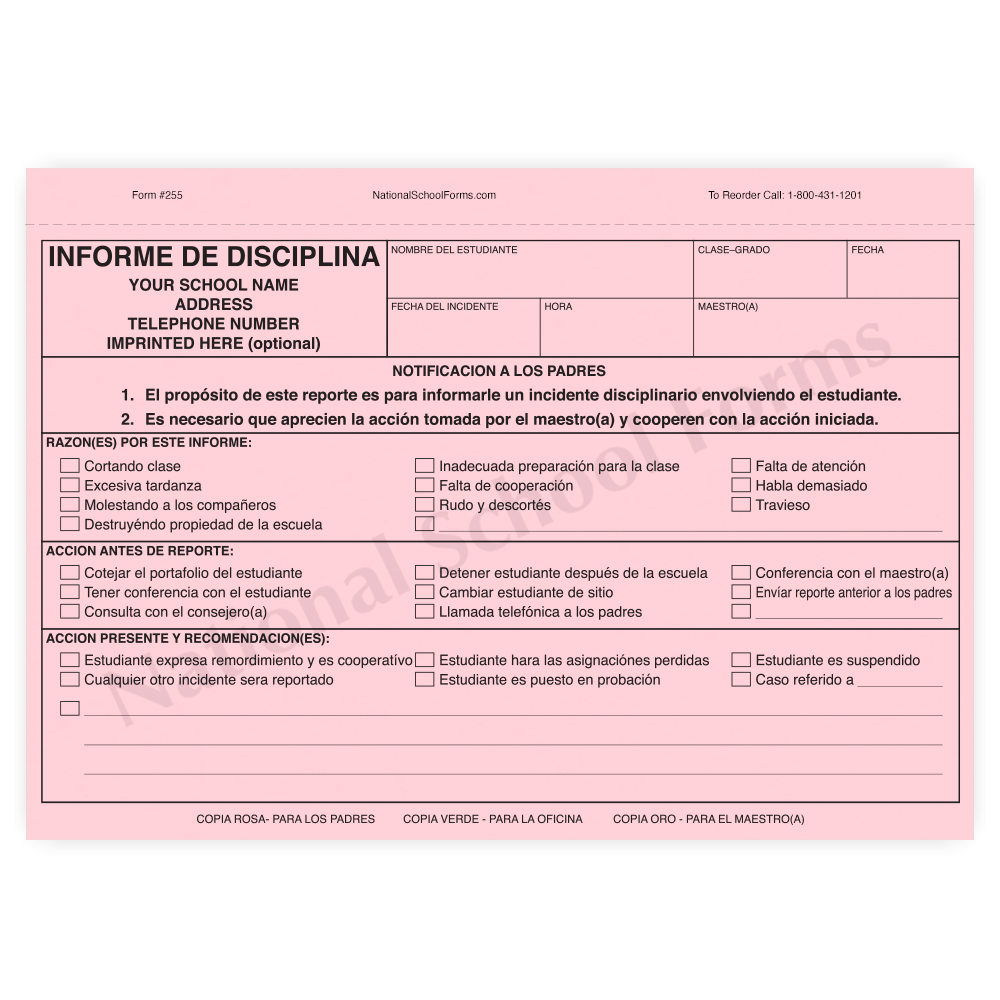 Informe de Disciplina - NationalSchoolForms.com