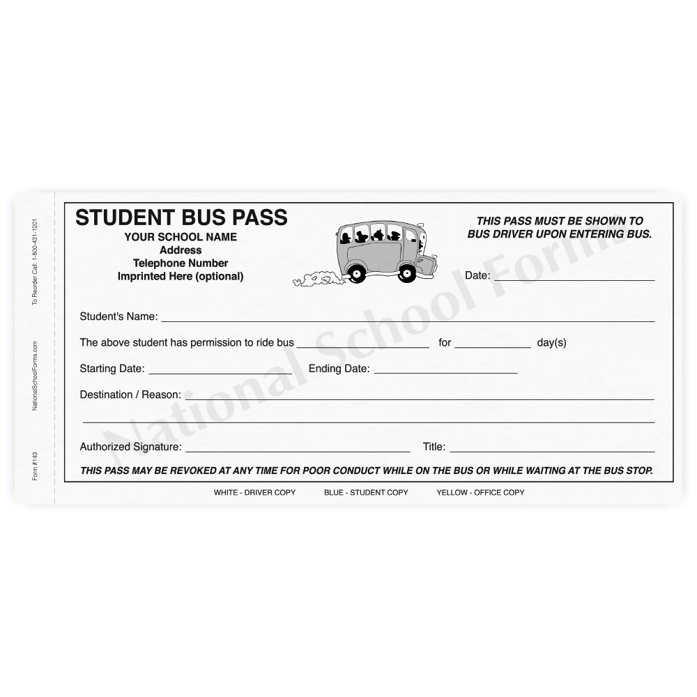 Student Bus Pass - NationalSchoolForms.com