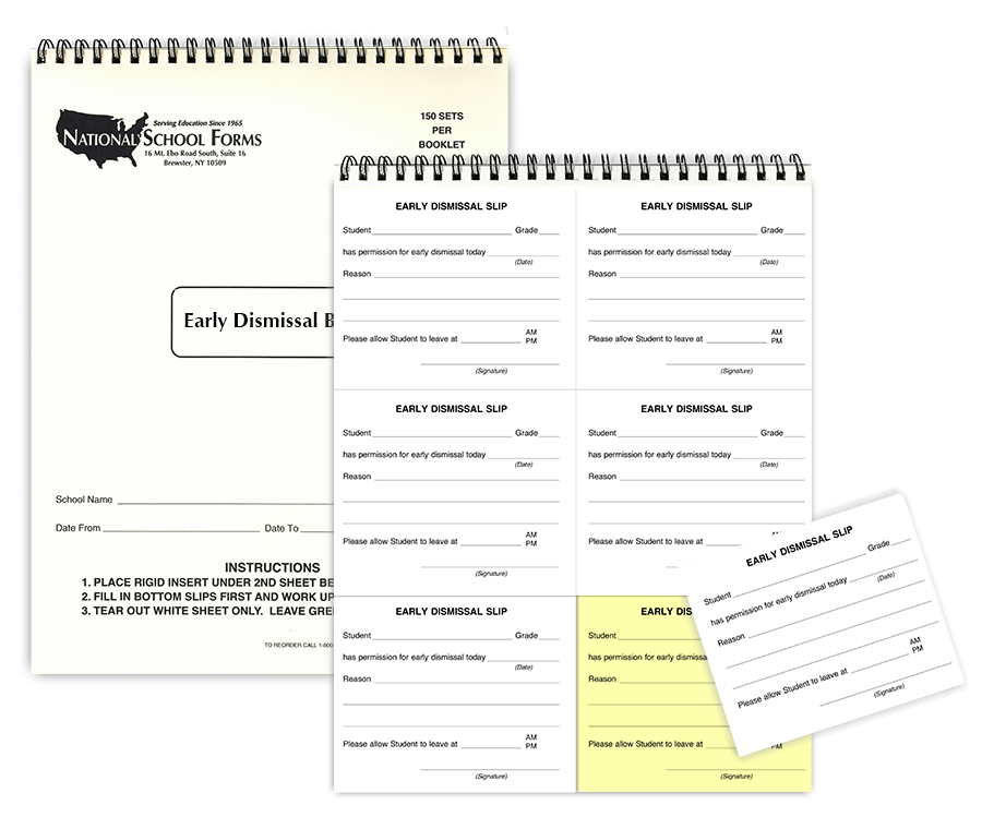 Early Dismissal Slip Booklet - NationalSchoolForms.com